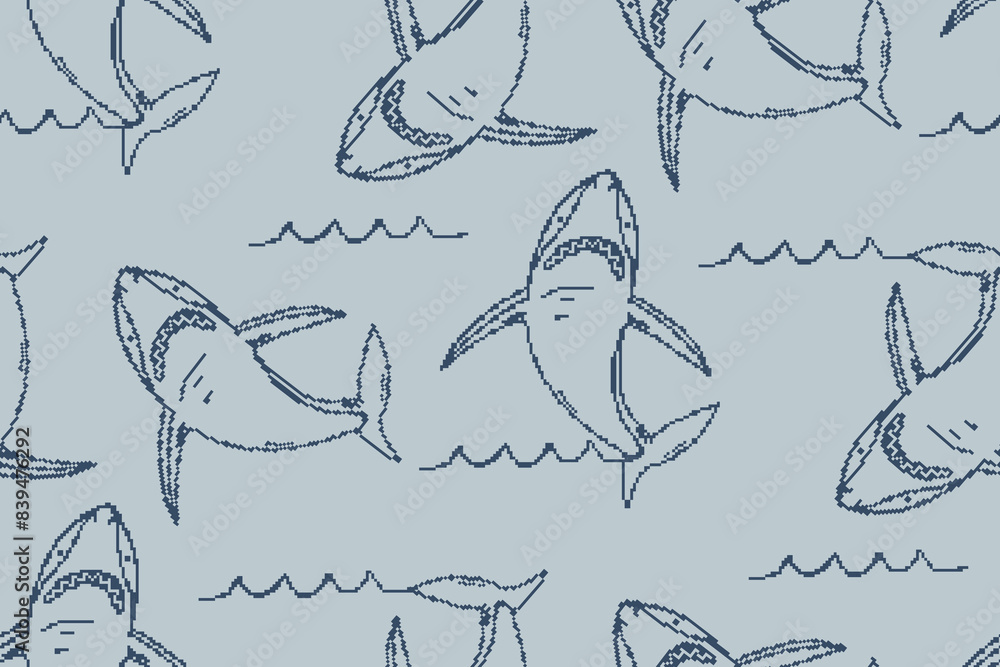 Shark fish seamless pattern on blue background. Sharks seamless ...
