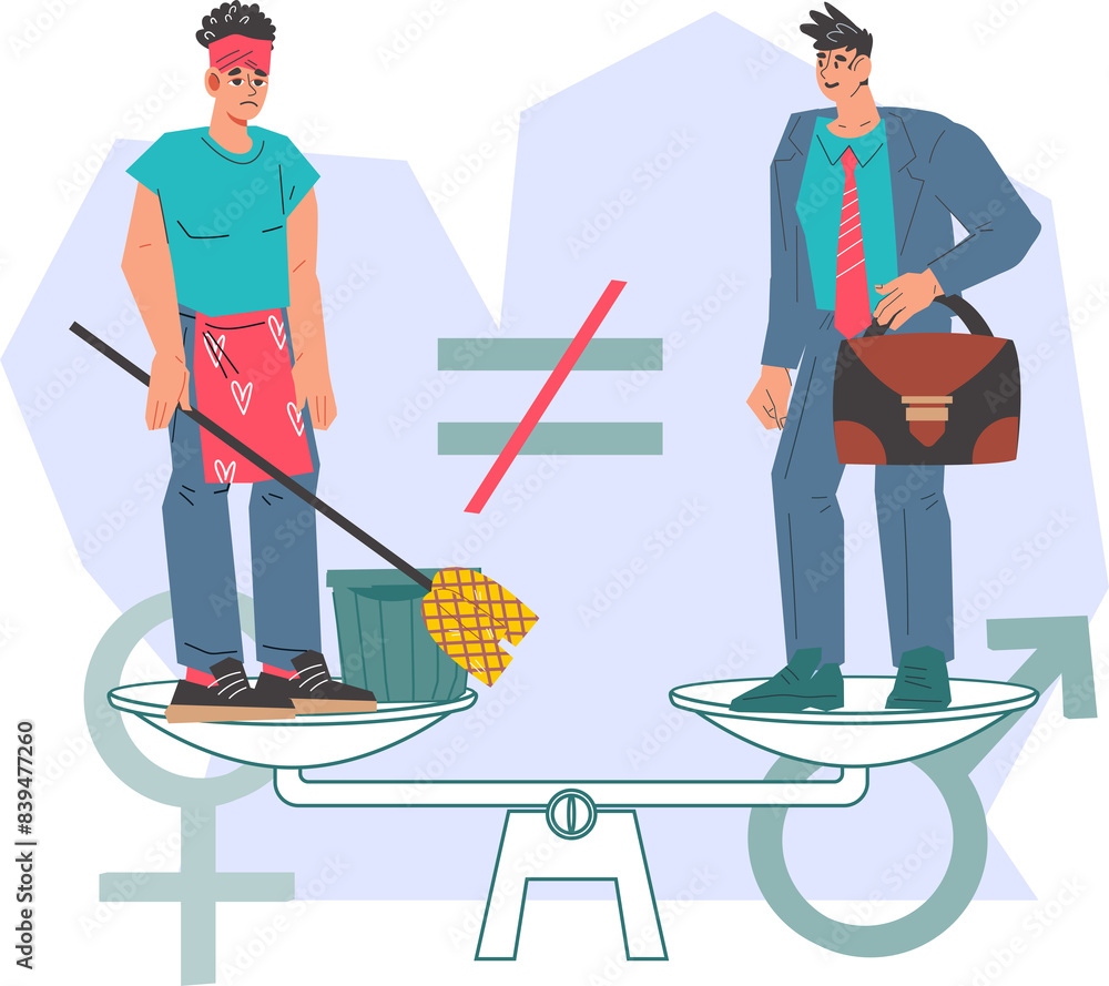 Gender gap and social inequality between men and women. Man and woman ...