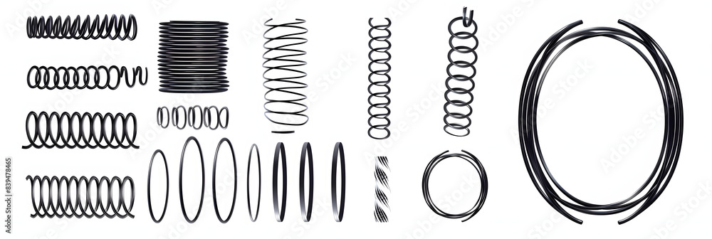 Spiral spring set. Black wire coil spring collection. Thin wire frames ...