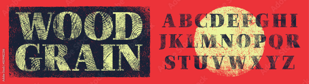 Rough Wood Grain Serif Font. Bold Serif Font with a Rough Woodcut ...