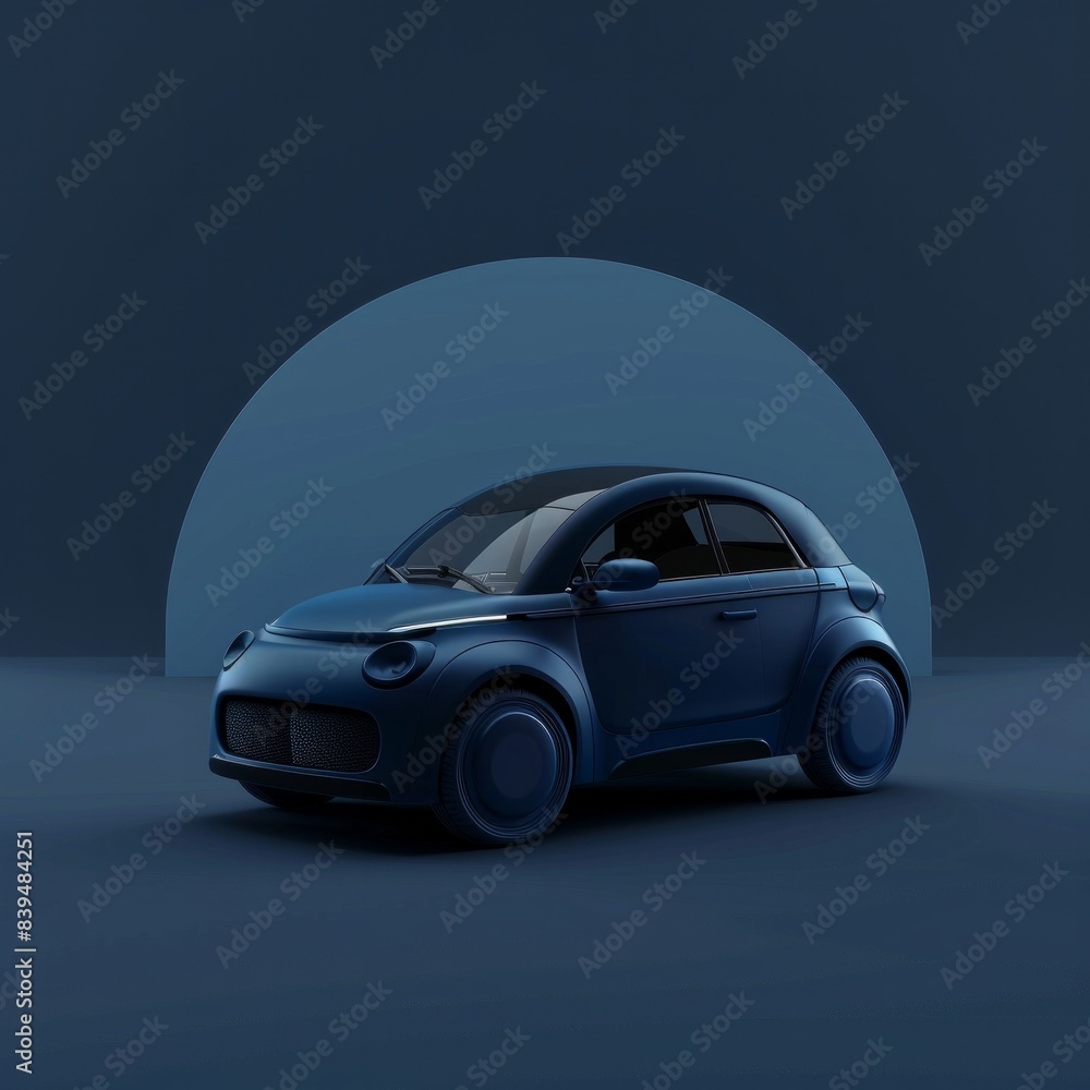 Foto de 3D model of a small, bright blue car on a flat blue background ...