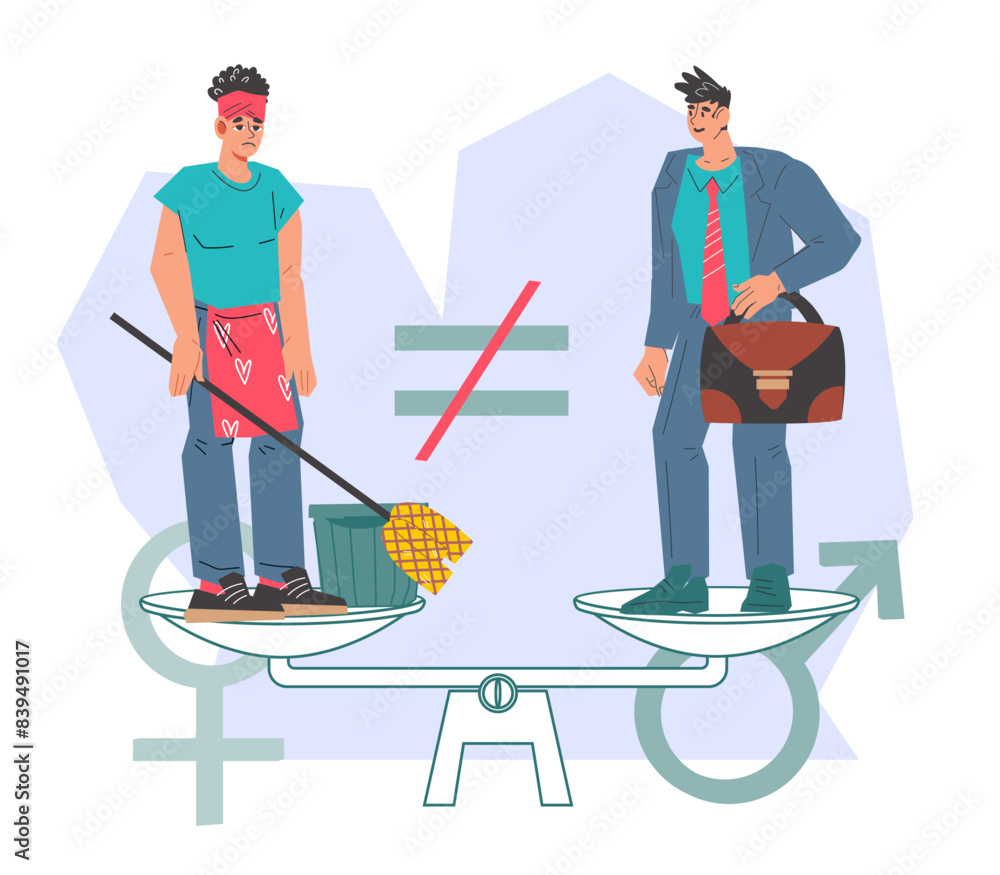 Gender gap and social inequality between men and women, flat vector ...