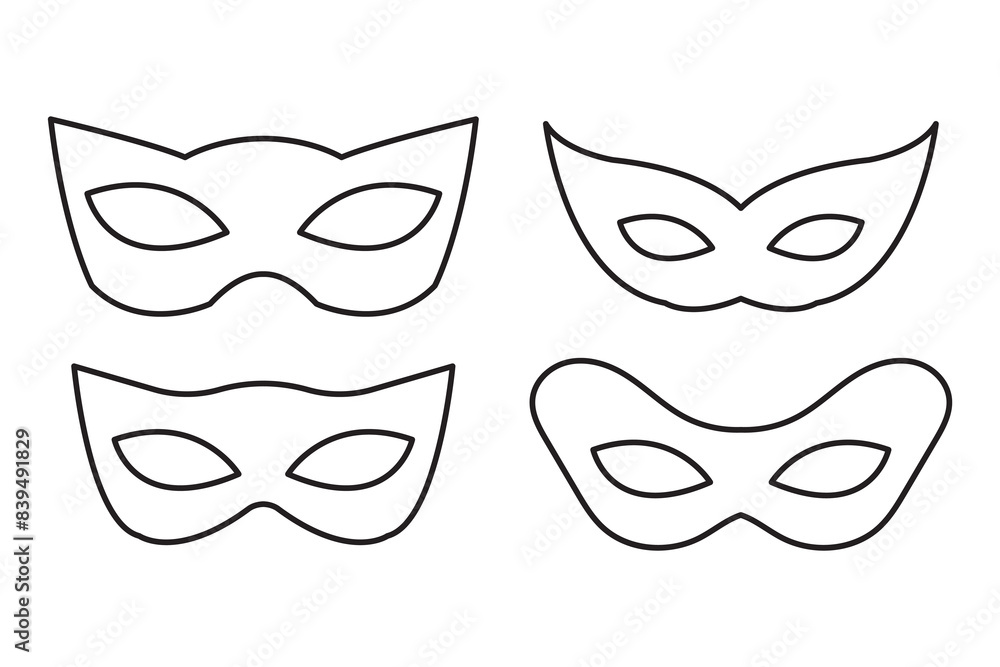 Mask superhero carnival or scammer villain vector line art icon set ...