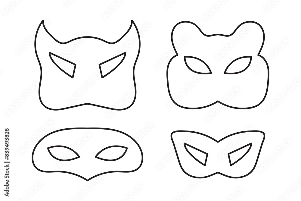 Mask superhero carnival or scammer villain vector line art icon set ...