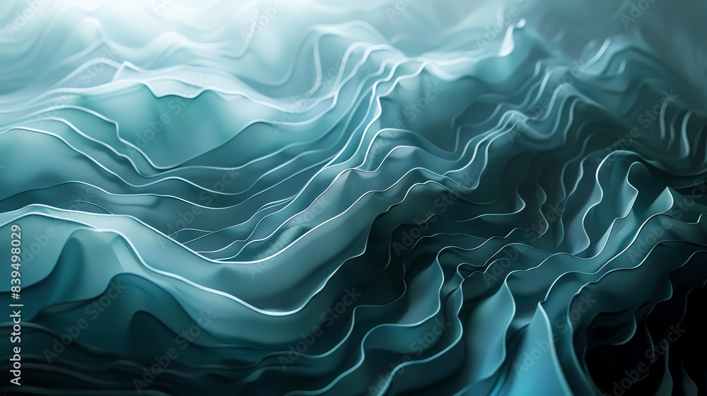 Abstract 3D waves inspired by ocean currents, with translucent ...