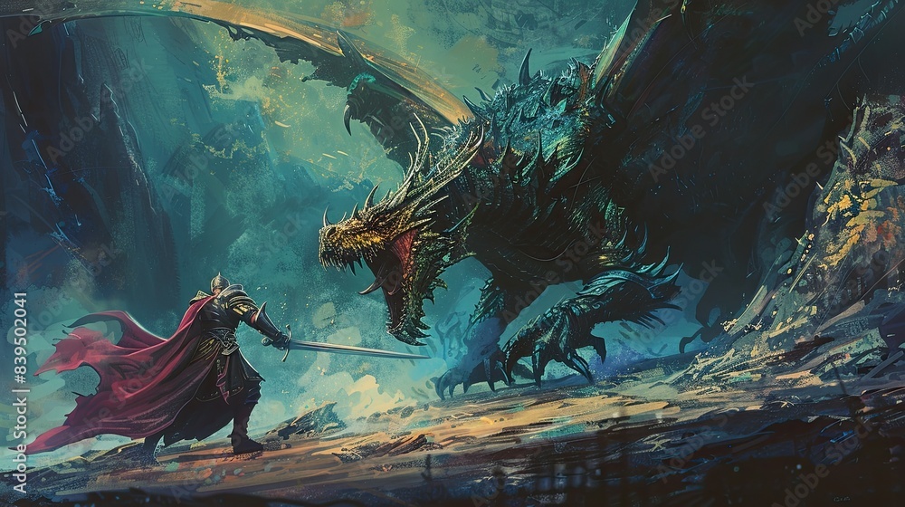 Dark Fantasy Warrior and Dragon. A fierce warrior battling a menacing ...