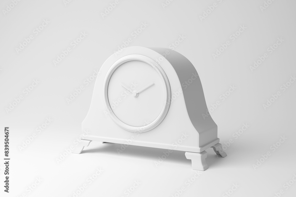 White antique clock on white background in monochrome and minimalism ...