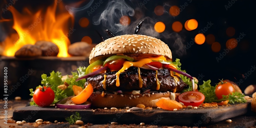 Tasty burger in 4k timelapse virtual animation background still warm ...