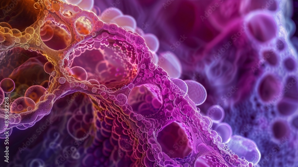 A highpowered microscopic image of the intricate tubes and structures ...