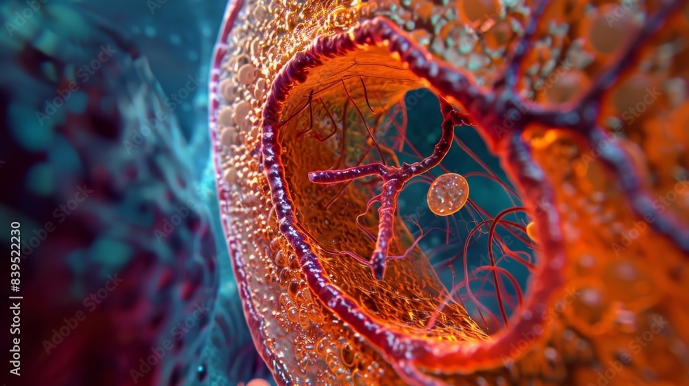 A crosssection view of a renal tubule within a nephron showing the ...