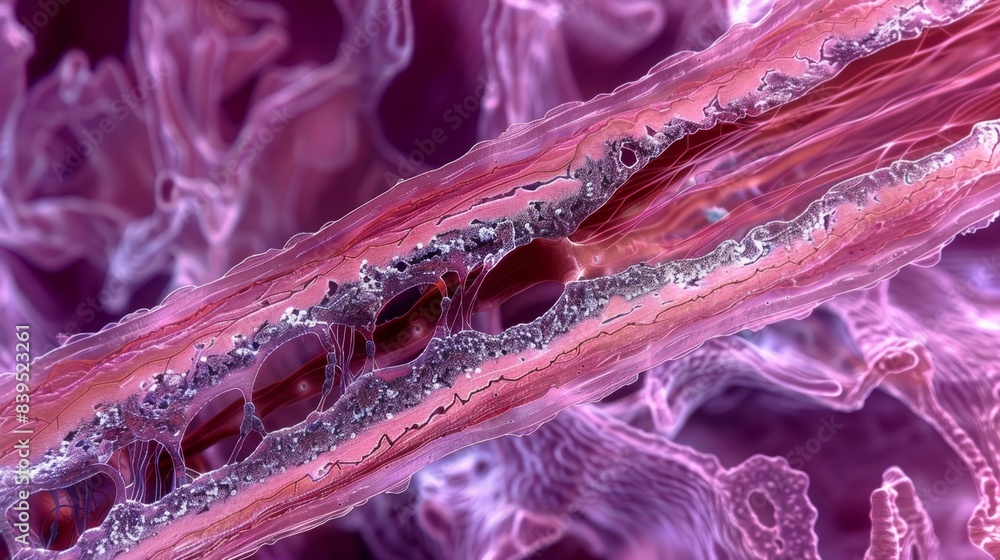 A longitudinal section of a muscle fiber revealing the arrangement of ...