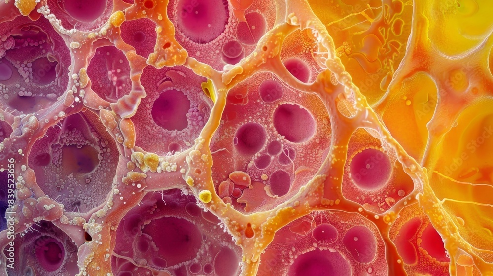 A section of bone marrow tissue showing the unique spatial organization ...