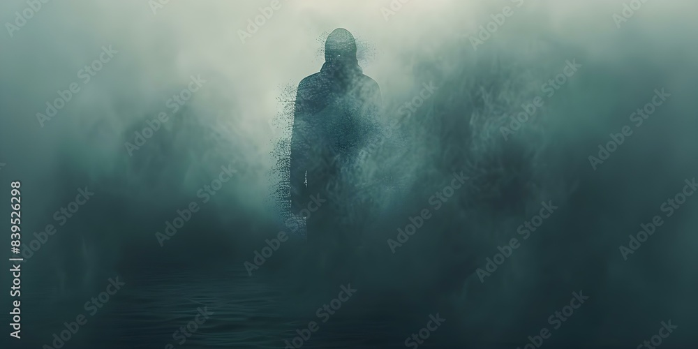 Figure in a mysterious world shrouded in fog between life and death ...