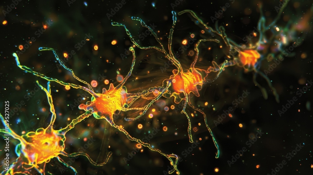 Fluorescent imaging of synaptic clefts showing neurotransmitters ...