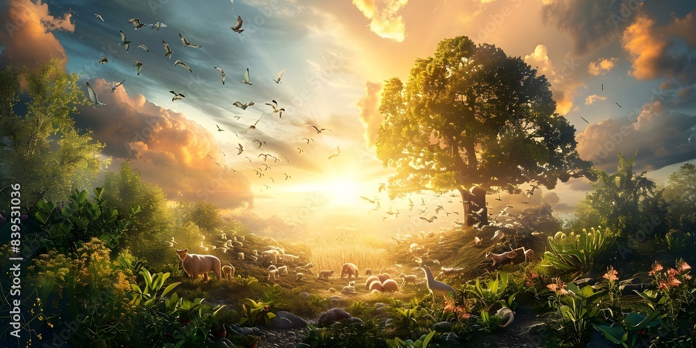 Summary of Genesis God creates Heaven Earth light sky land plants ...