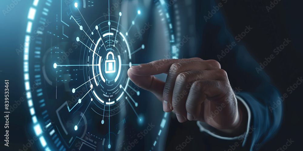 Access control concept. Businessmen touch the virtual access control ...