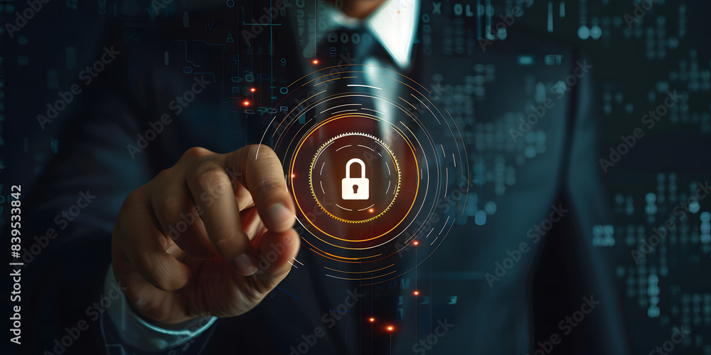 Access control concept. Businessmen touch the virtual access control ...