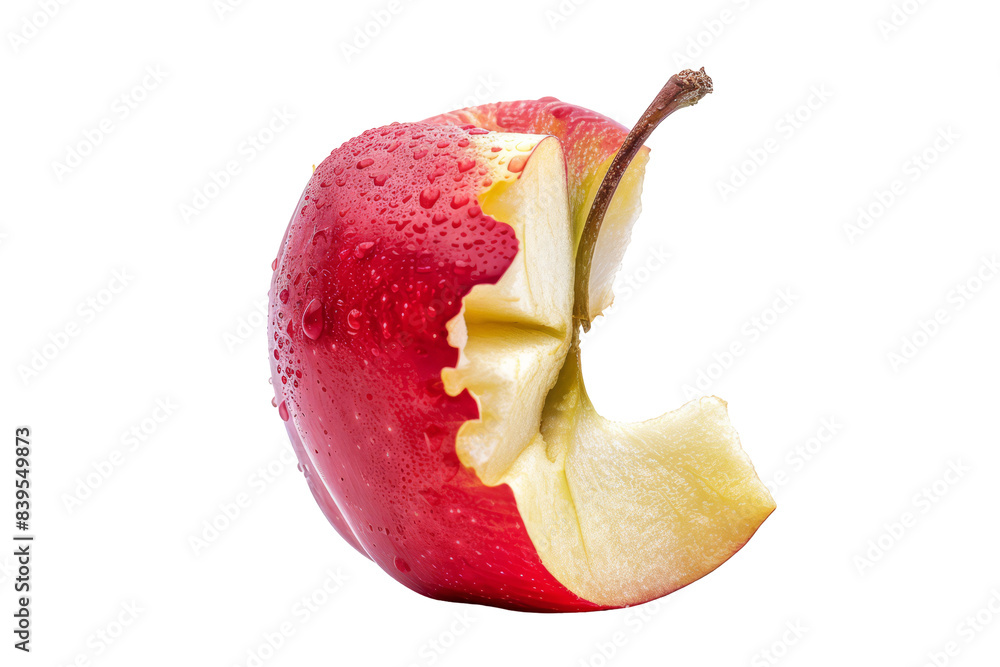 Half-eaten apple with a single bite mark ,isolated on white background ...