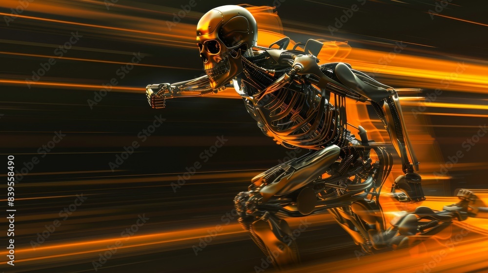 Fast running robot with skeleton design for futuristic or technology ...
