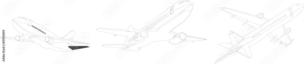 print Airplane Pattern Aircraft Vector Doodles Set3D Sketch ...