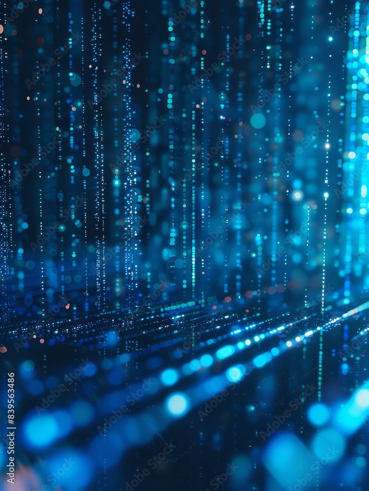 abstract blue matrix digital cyberspace background 3d render illustration, Abstract blue digital ...