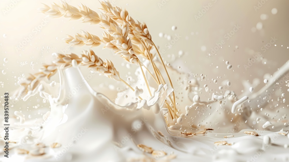 Splash of oat milk with blank space background for advertising. Stock ...