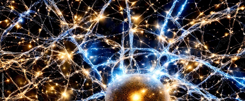 space, banner, header, footer, macro, synapse, neuron, blue, ultrawide ...