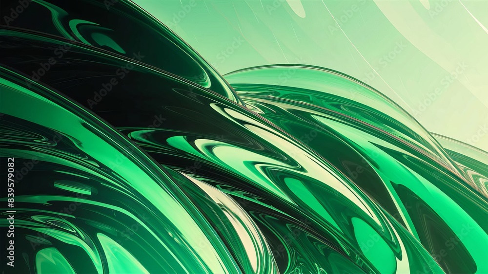 Abstract green glass background, fluid dynamics and smooth gradient ...
