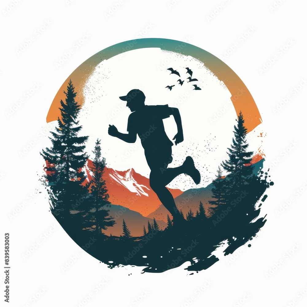 Ultra trail running logo, mountain marathon, runner symbol, race sport ...