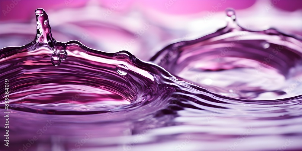 Purple water drop creating ripples on a watery surface with a wave ...