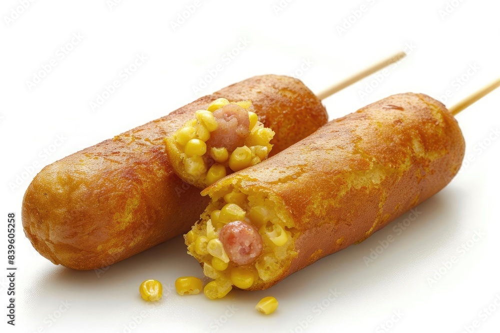 Corn Dog A corn dog with a bite taken out to show the inside Stock ...