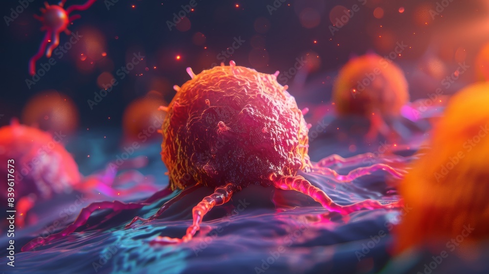 Close-up image of cancer cells under a microscope showing the detailed ...