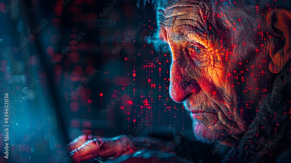 Elderly Man Contemplating Phishing Email in Pop Art Digital Collage ...