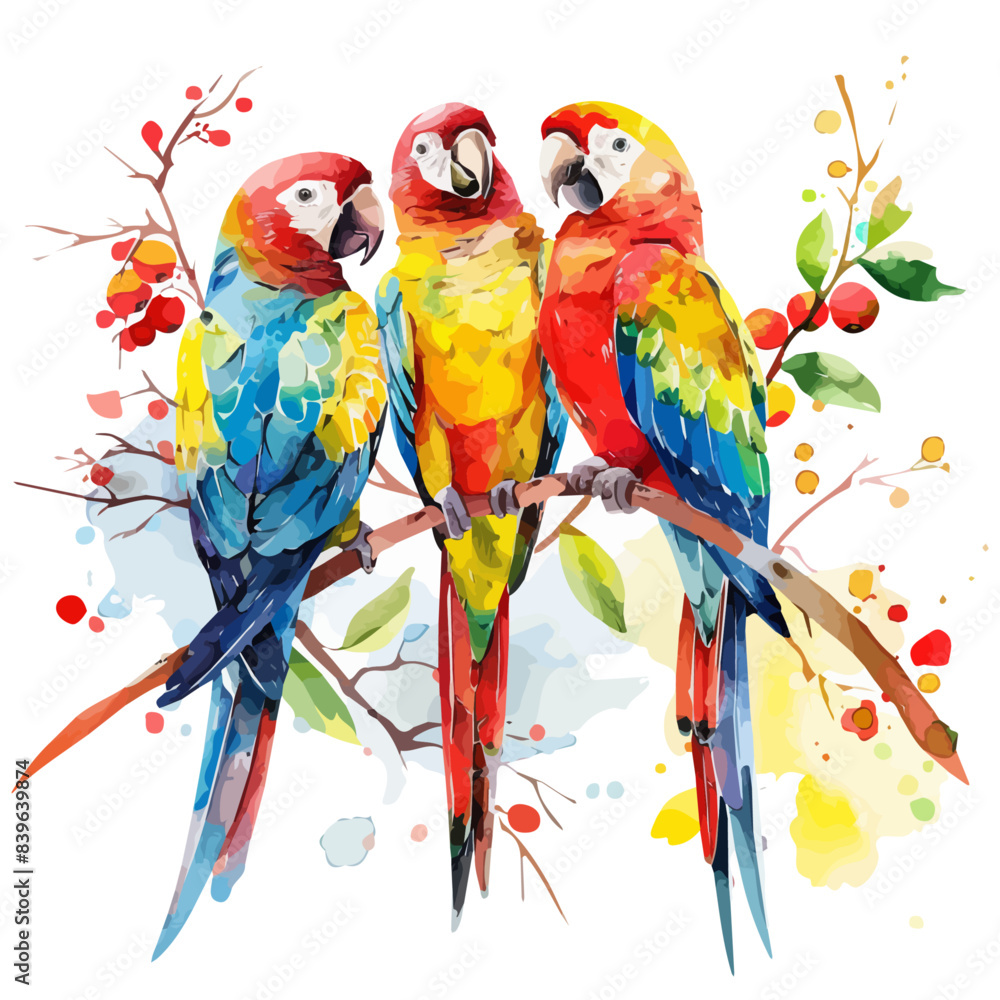Watercolor painting of a parrot, isolated on a white background, parrot ...