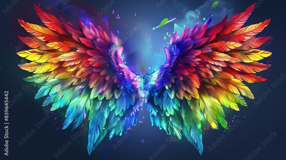 Raster illustration depicting beautiful and magical bright rainbow ...