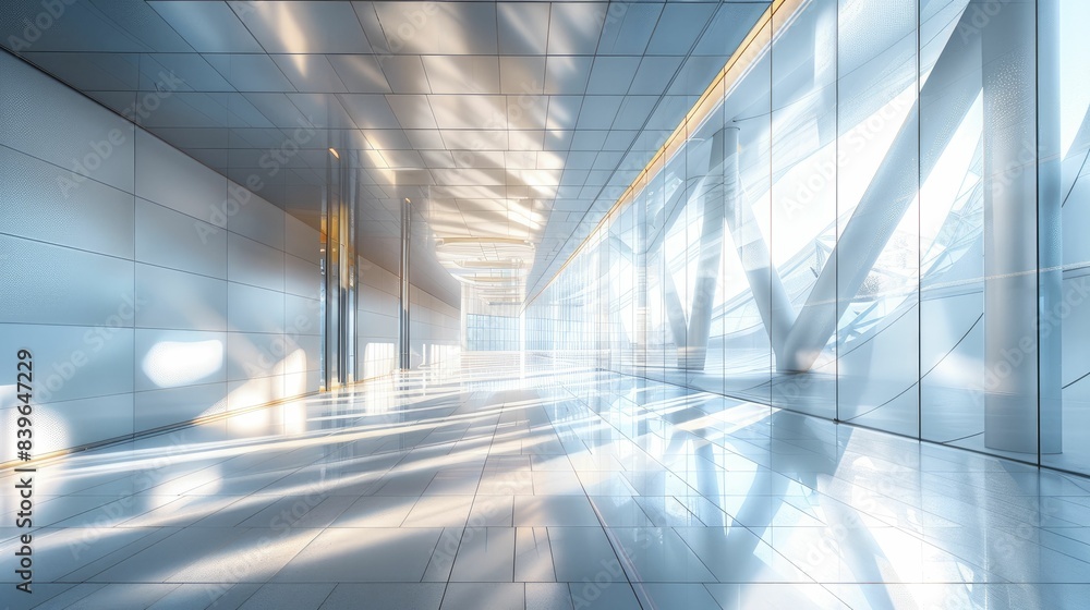 Light-drenched corridors, pathways of glass and steel, captured from a ...