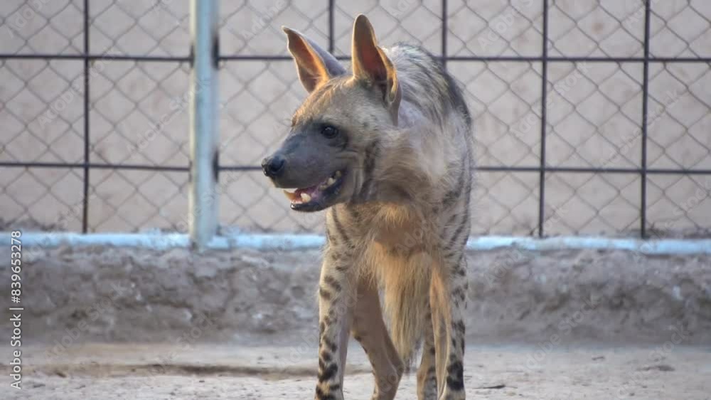 Striped Hyena showing its powerful jaws. Striped hyena laughing or ...