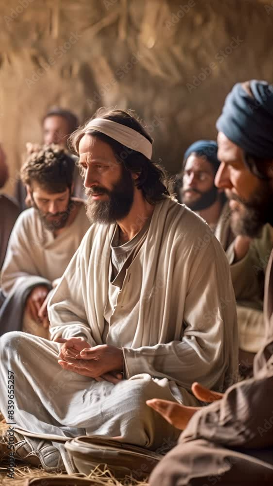 Jesus instructing his disciples on prayer from Matthew 6:6. The origin ...