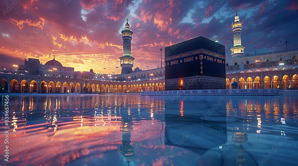 Kaaba at dawn with the first light of day illuminating the structure ...