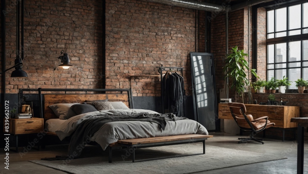 Urban and edgy interior design ideas, industrial bedroom with exposed ...