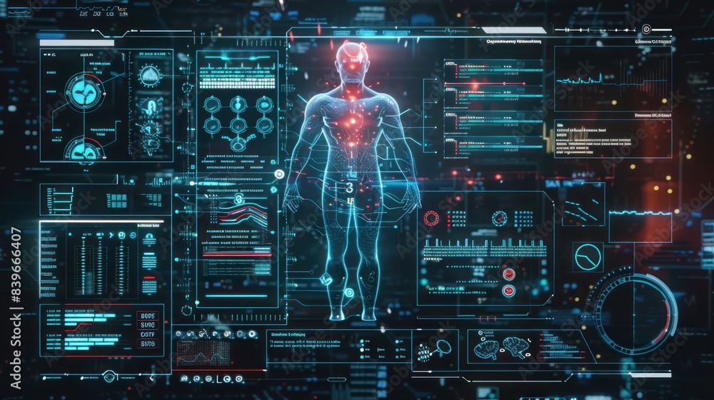 health future design on hi tech background. hud interface elements of ...