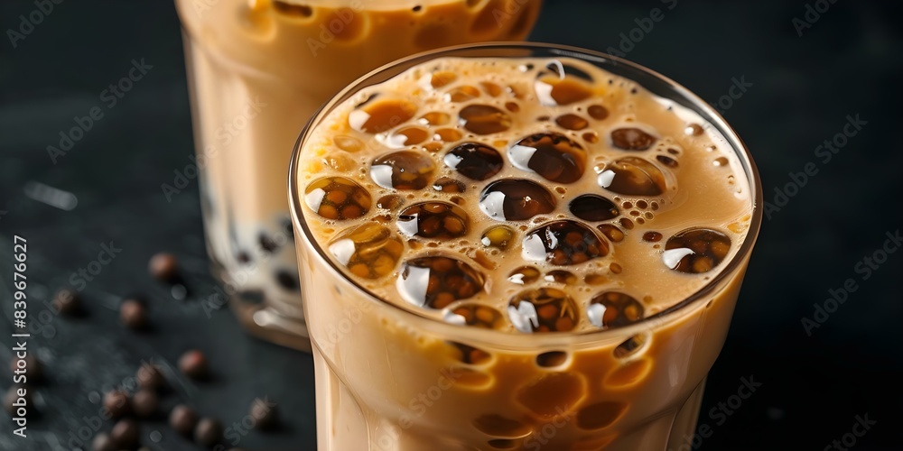 Macro Shot of Taiwanese Bubble Milk Tea with Tapioca Balls on Black ...