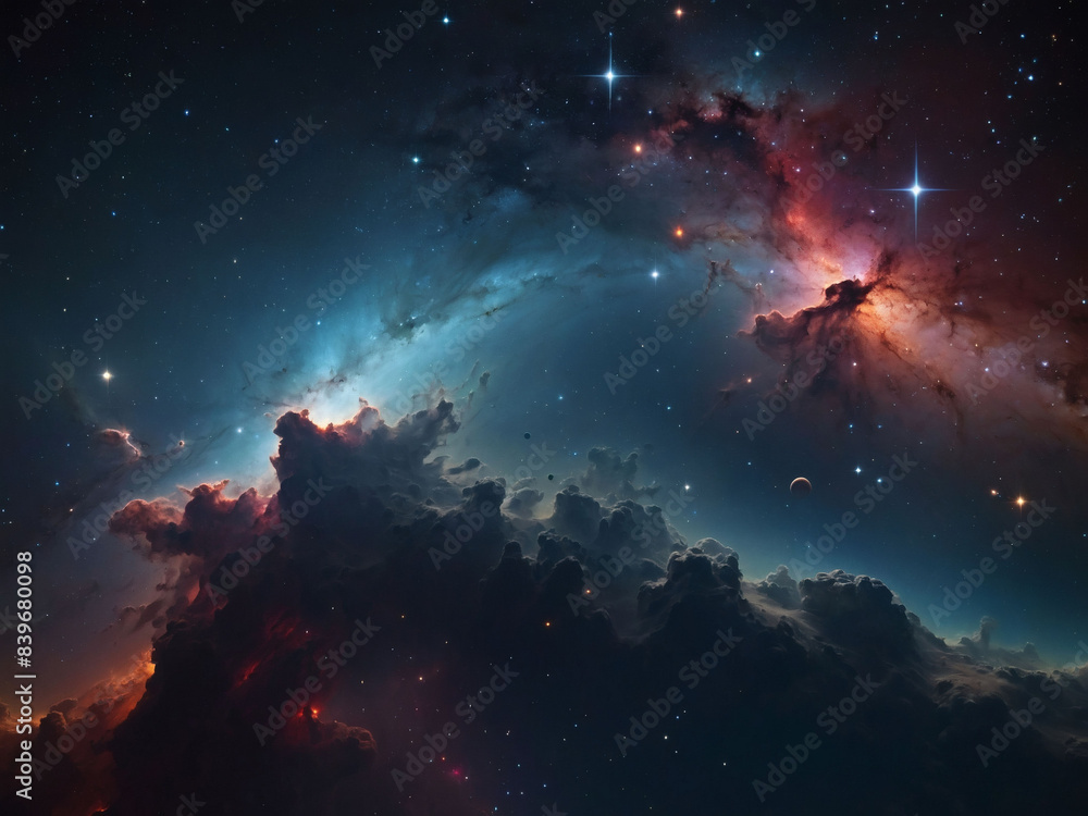 HDRI space background featuring stars and nebulae. Stock Illustration ...