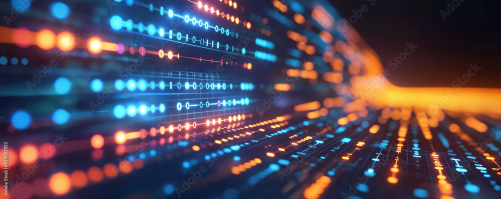 Information Technology And Blue Digital Binary Data Network With Coding And Software Algorithm