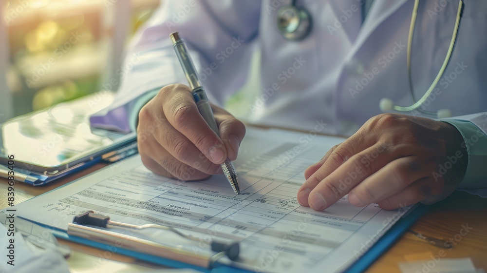 Doctor checking marks on a medical survey, capturing the importance of ...