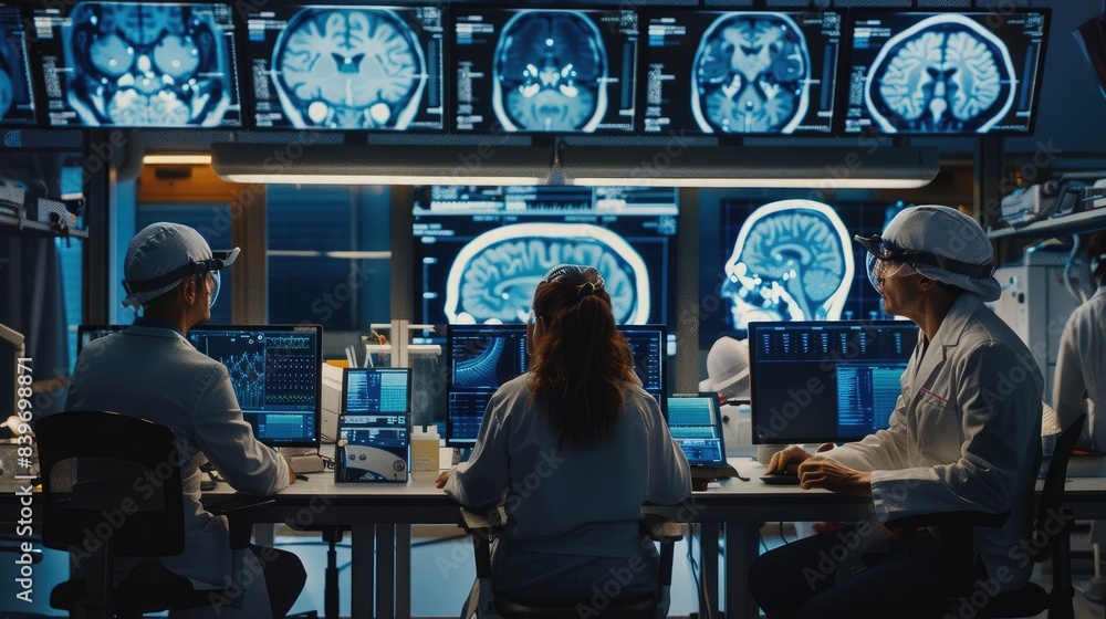 Team of Professional Scientists Work in the Brain Research Laboratory ...