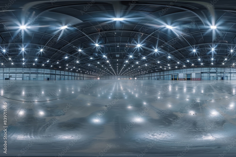 Complete 360 degree HDRI panorama of empty room with spotlights in ...