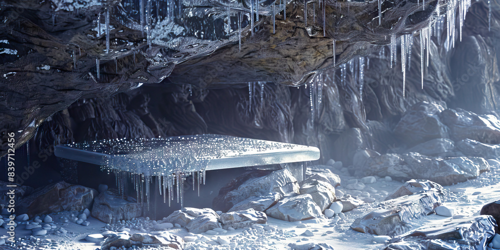 Ice Cave Chill Spot: An icy desk carved into the wall of a frozen cave ...