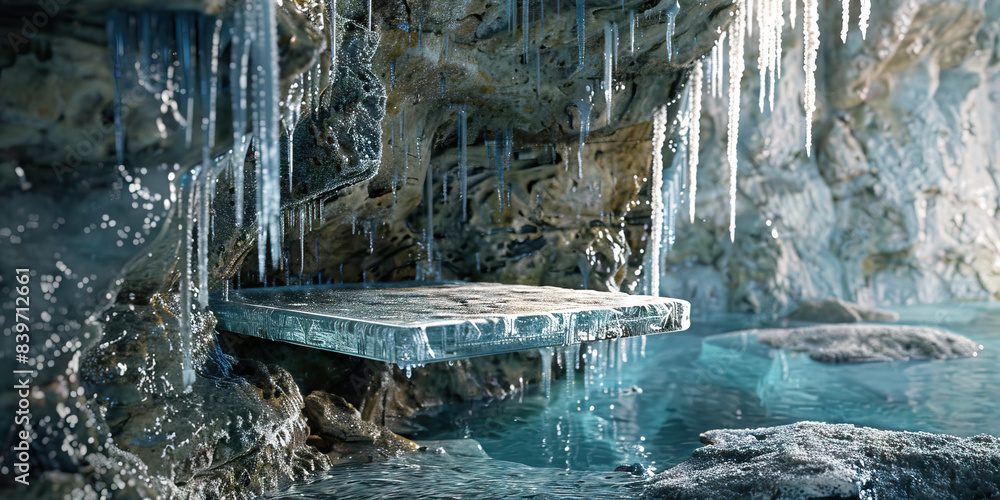 Ice Cave Chill Spot: An icy desk carved into the wall of a frozen cave ...