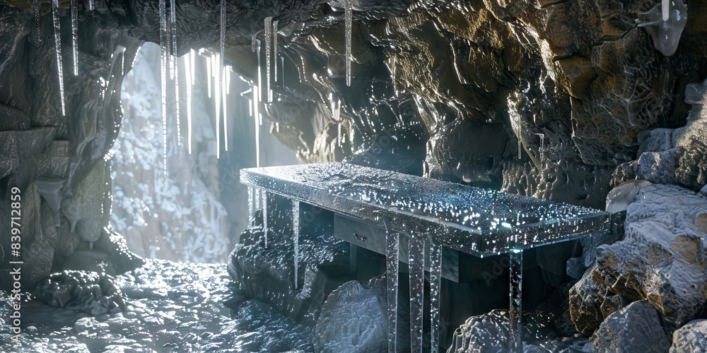 Ice Cave Chill Spot: An icy desk carved into the wall of a frozen cave ...